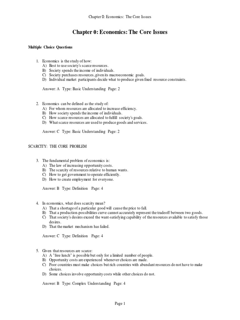 Chapter 0: Economics: The Core Issues: Multiple Choice Questions | PDF ...
