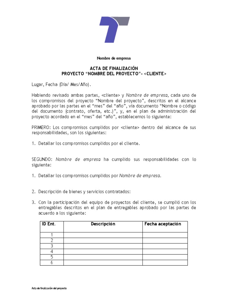 Cierre - Acta de Finalización Del Proyecto | PDF