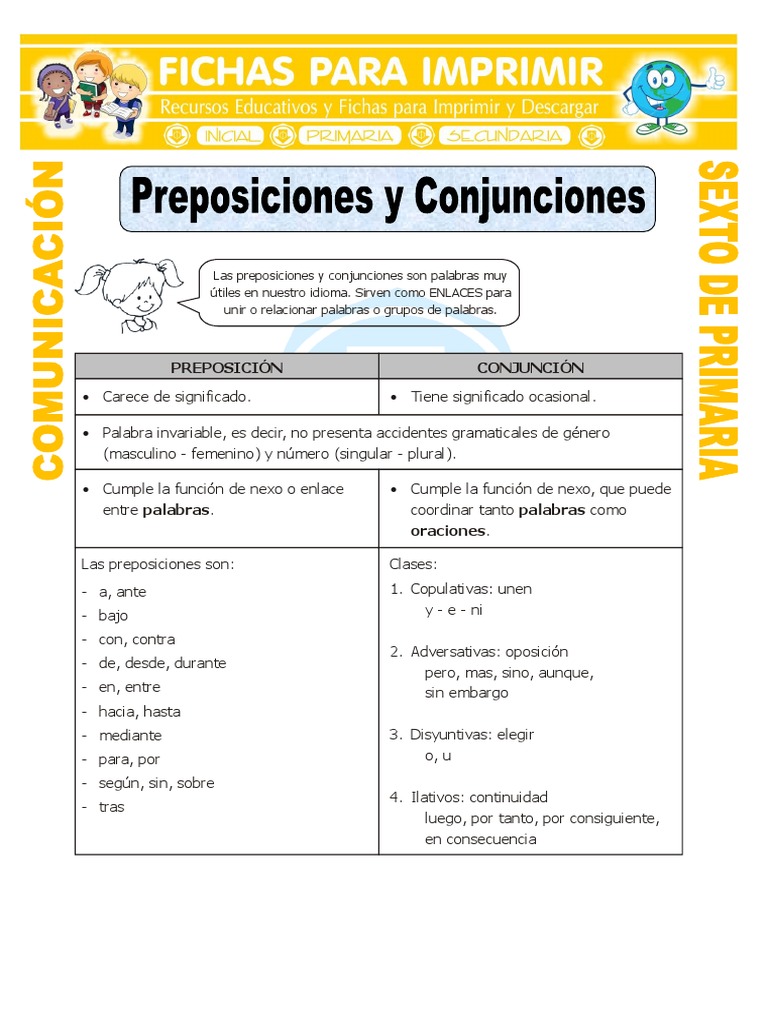 Hojas De Trabajo De Preposiciones De Sexto Grado