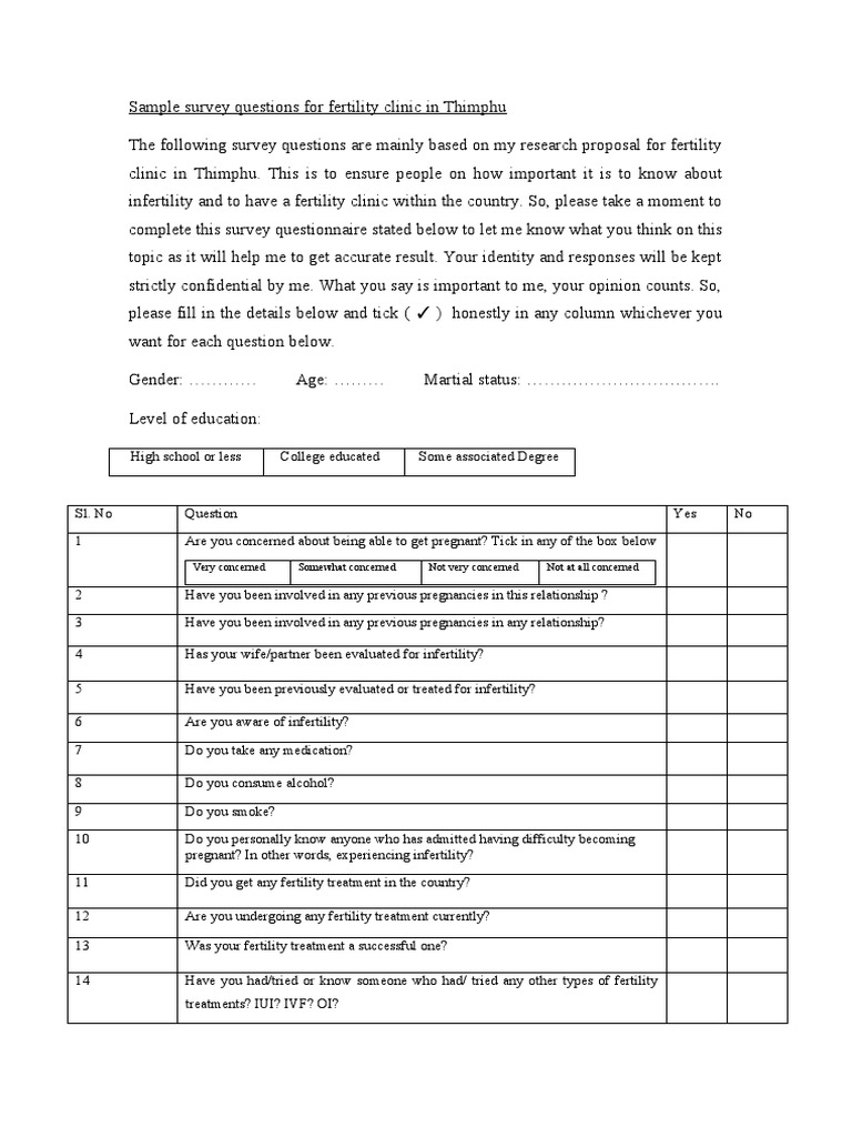 Fertility Awareness Survey Questions | PDF