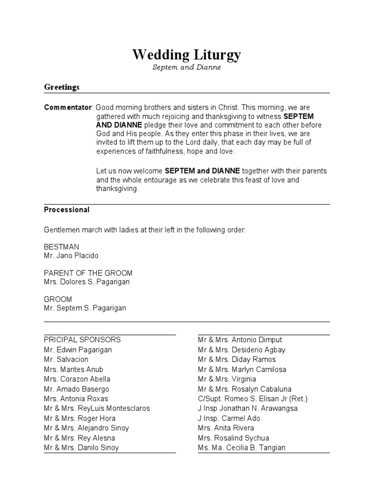 Wedding Liturgy: Greetings | PDF | Eucharist | Mass (Liturgy)