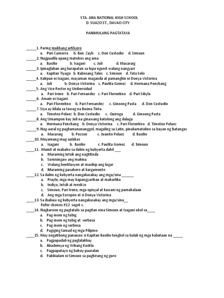 El Filibusterismo-Pretest2 | PDF