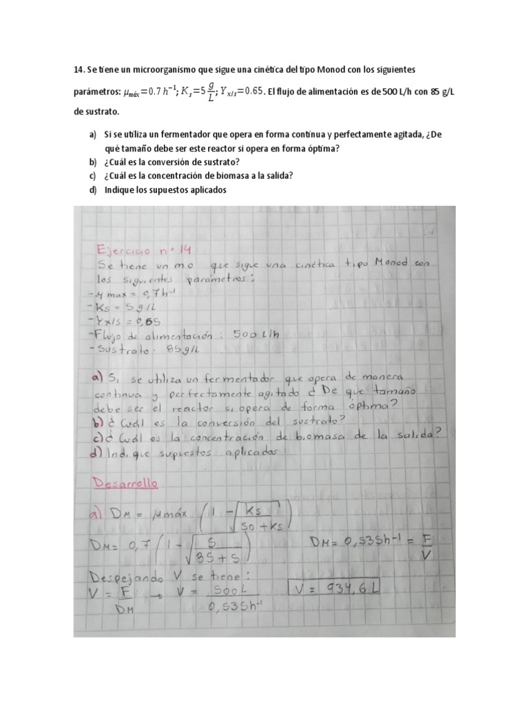 Ejercicio 14 Reactores Biológicos | PDF
