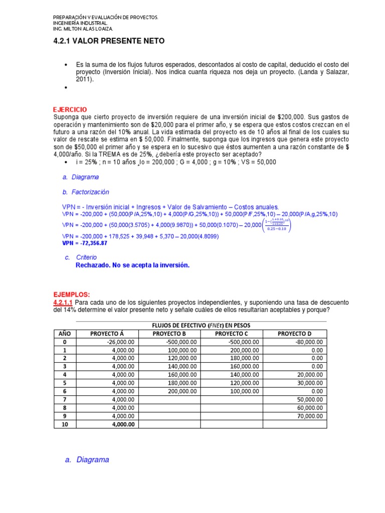4 2 1 Valor Presente Neto PDF | PDF | Valor presente neto | Ciencias ...