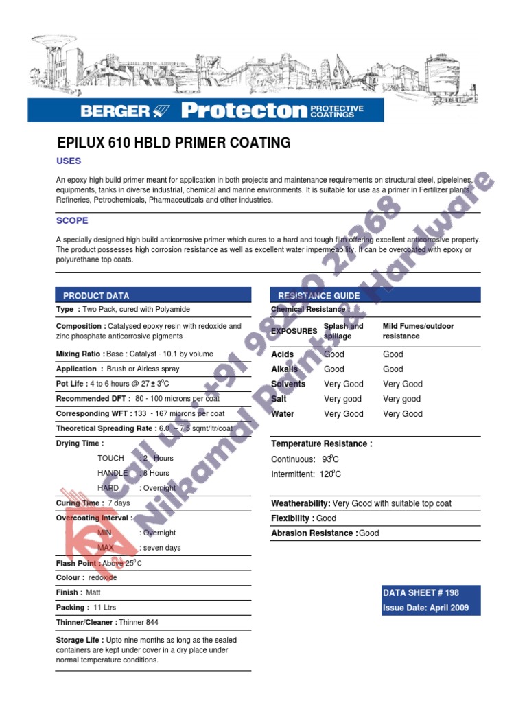 Epilux 610 HBLD Primer Coating: Resistance Guide Product Data | PDF ...