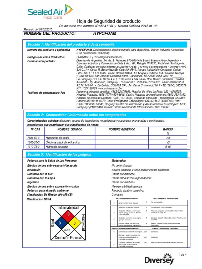Hoja de Seguridad de Hypofoam | PDF | Quemar | Agua