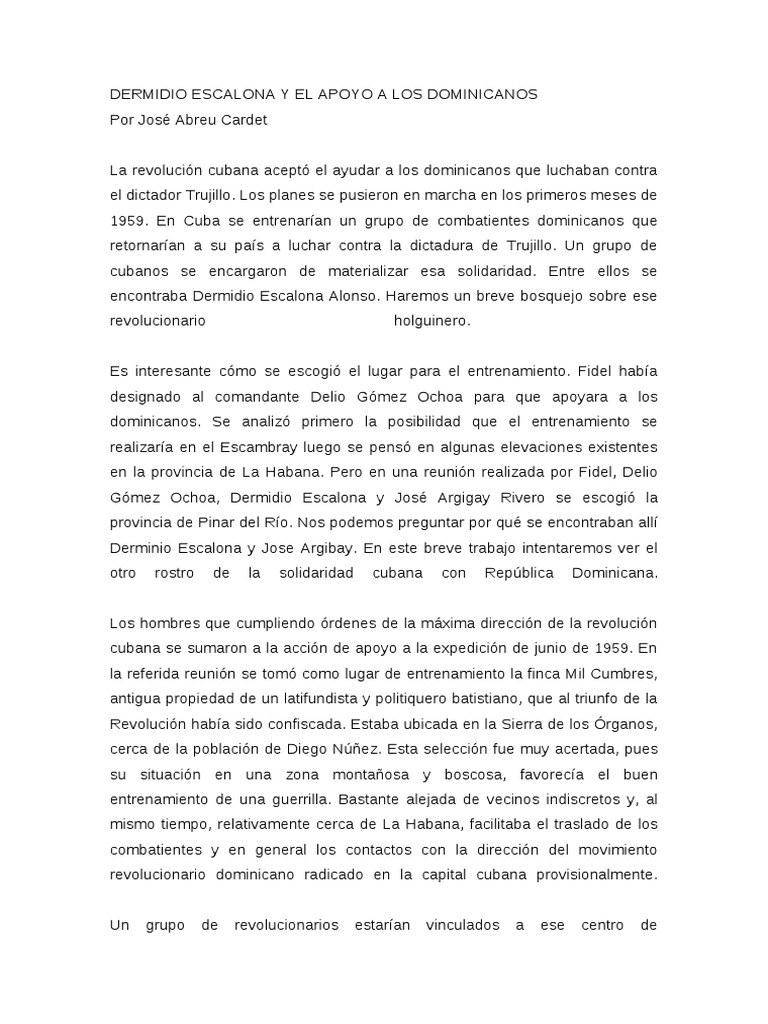 Abreu Cardet, Jose. Dermidio Escalona y El Apoyo A Los Dominicanos PDF ...