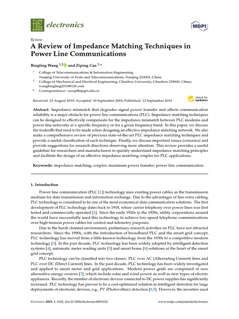 A Review of Impedance Matching Techniques in Power Line Communications ...