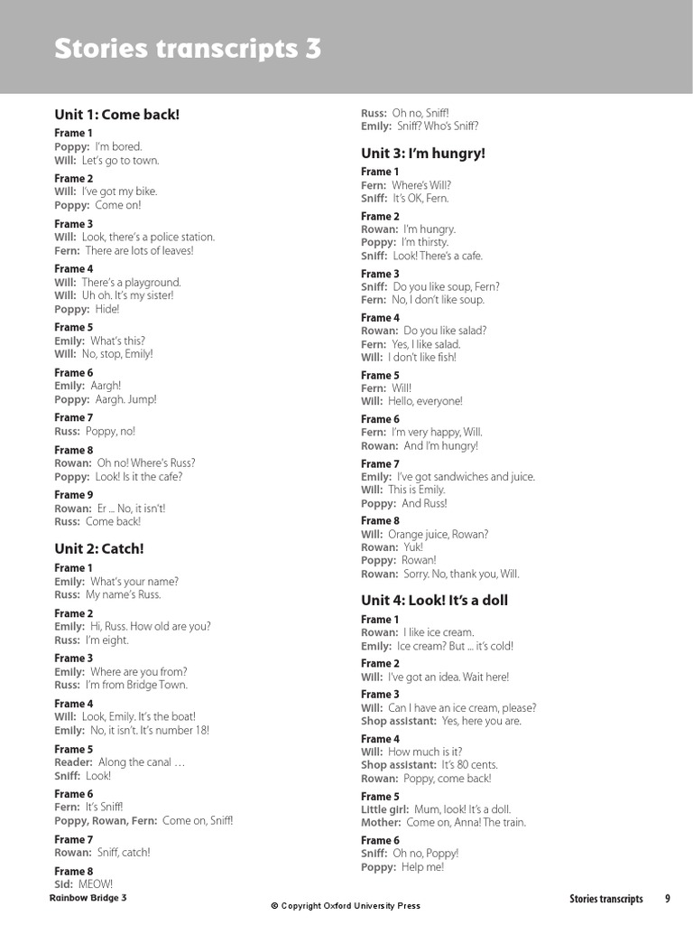 Stories Transcripts 3: Unit 1: Come Back! | PDF