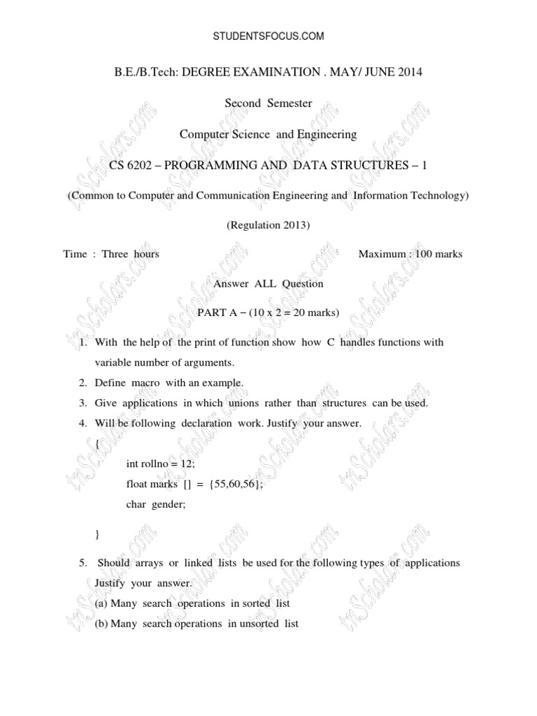 B.E./B.Tech: Degree Examination - May/ June 2014 Second Semester ...