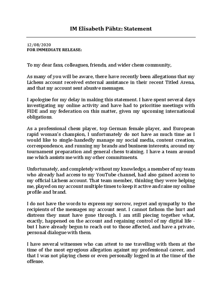 Statement PDF | PDF | Chess | Public Sphere