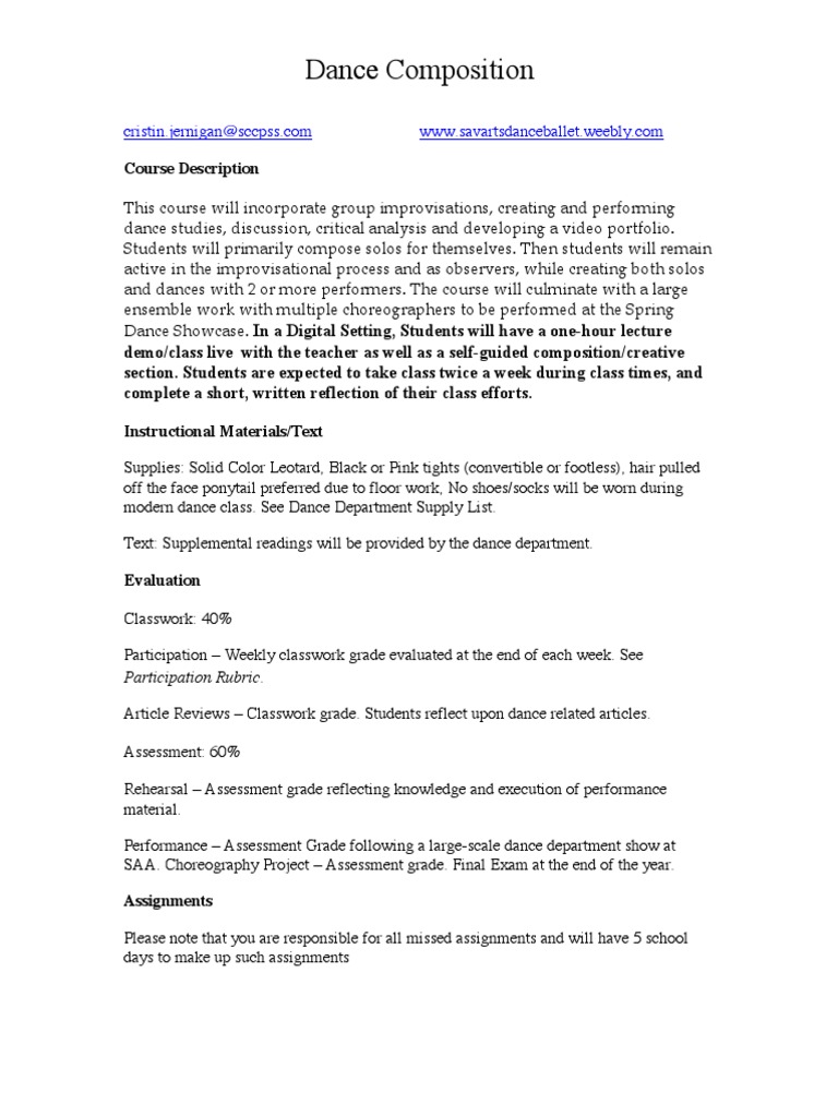 Dance Composition-Syllabus | PDF | Improvisation | Dances