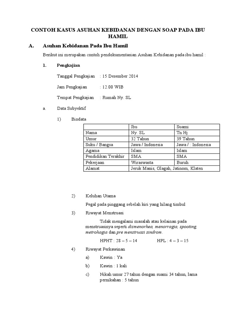 Contoh SOAP Kebidanan Ibu Hamil | PDF