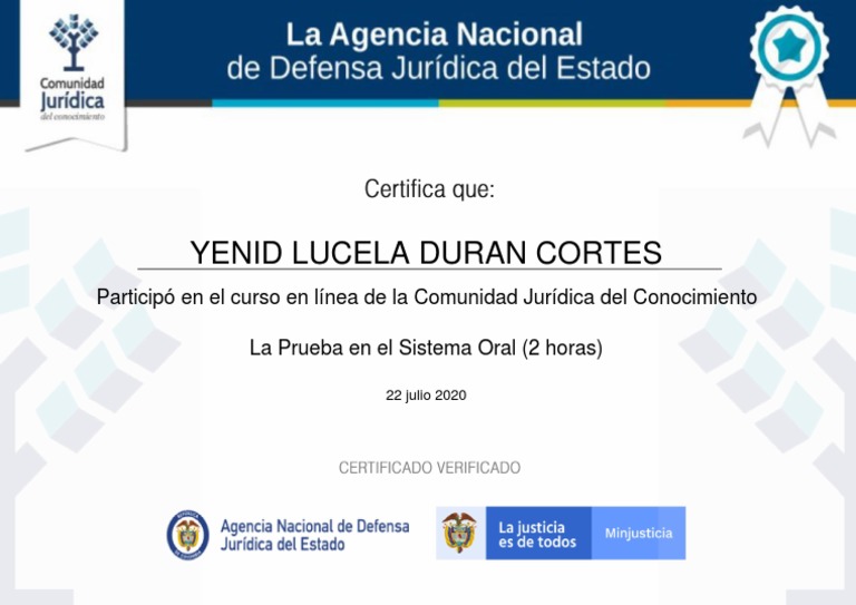 La Prueba en El Sistema Oral - Descargue Aquí Su Certificado Del Curso LA PRUEBA EN EL SISTEMA ...