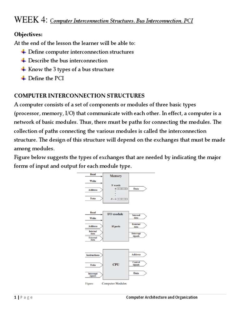 Week 4:: Computer Interconnection Structures, Bus Interconnection, PCI ...