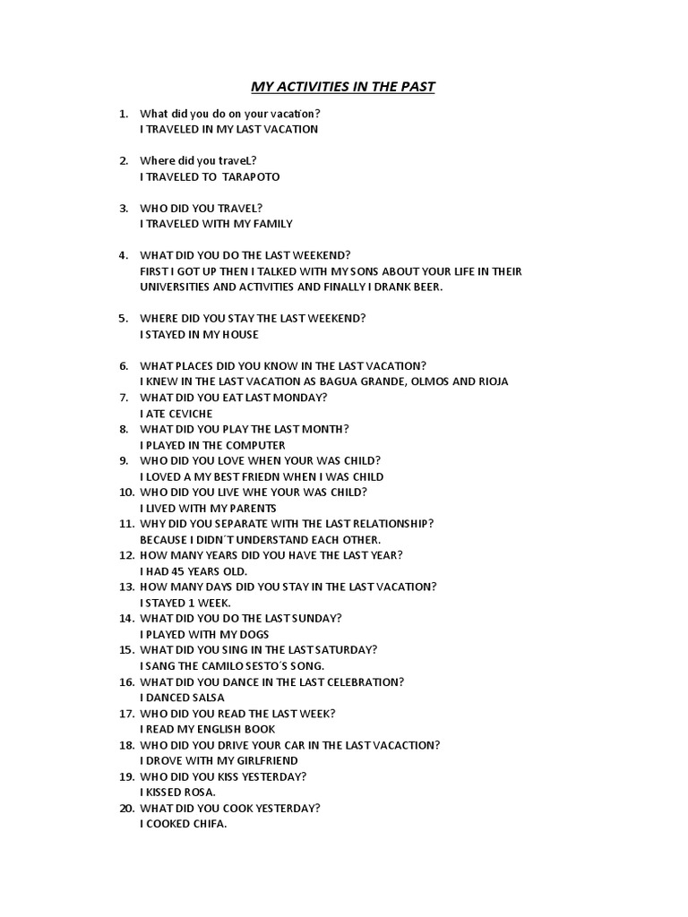 Activities in The Past | PDF | Leisure