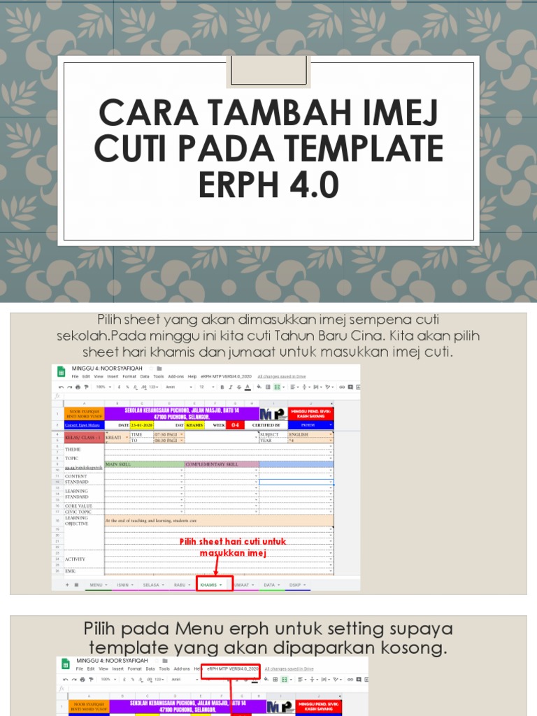 CARA TAMBAH IMEJ CUTI PADA TEMPLATE eRPH 4 | PDF