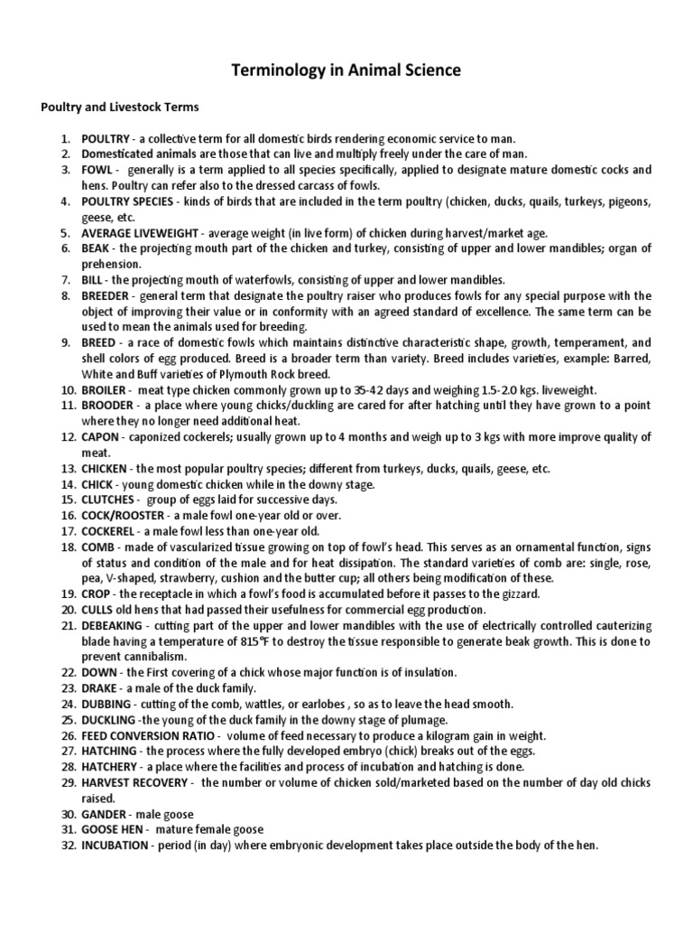 Key Terms in Animal Science | PDF | Chicken | Domestic Pig