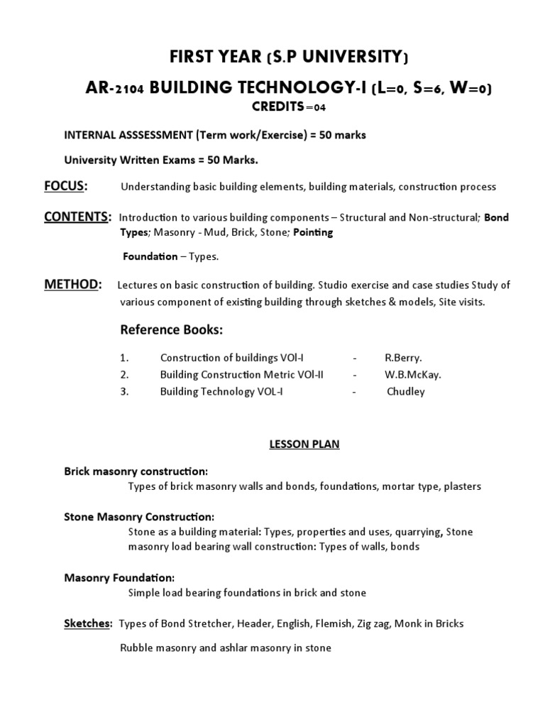 Brick Masonry Lesson Plan Overview | PDF | Masonry | Brick