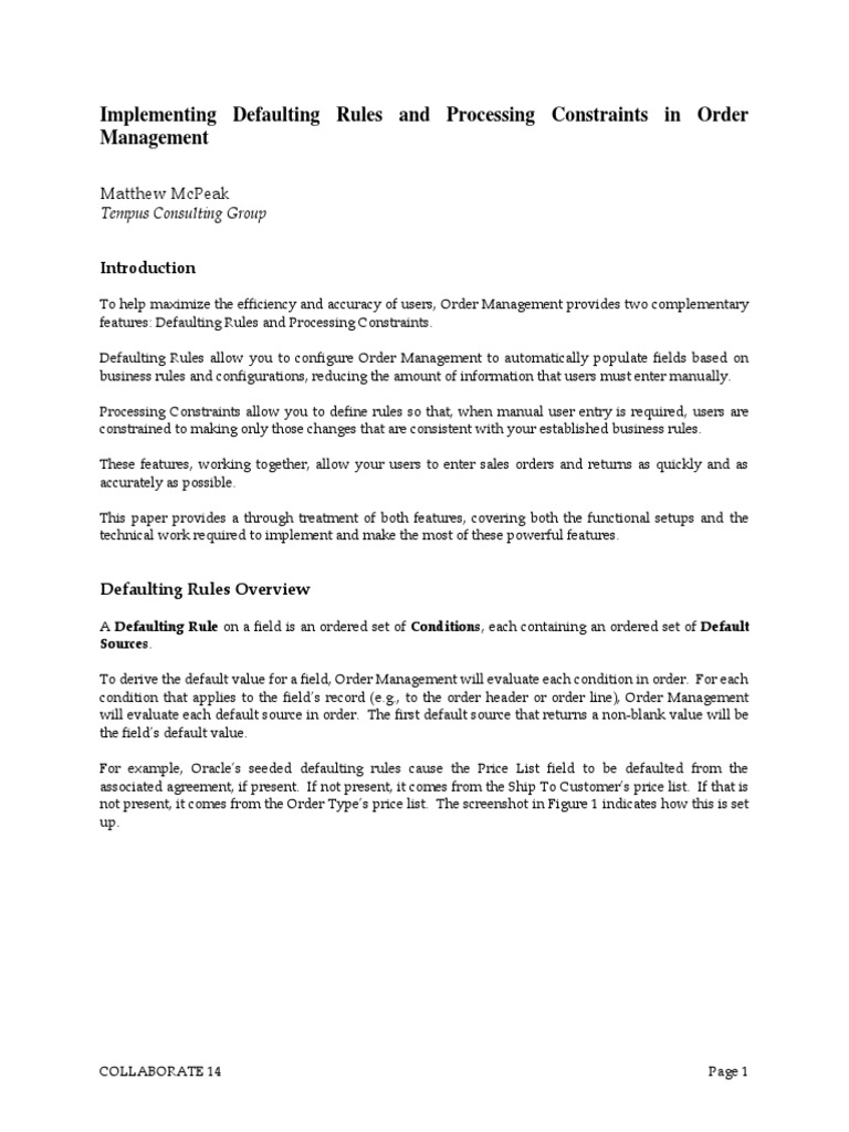 Defaulting Rules Setup PDF | PDF | Pl/Sql | Databases