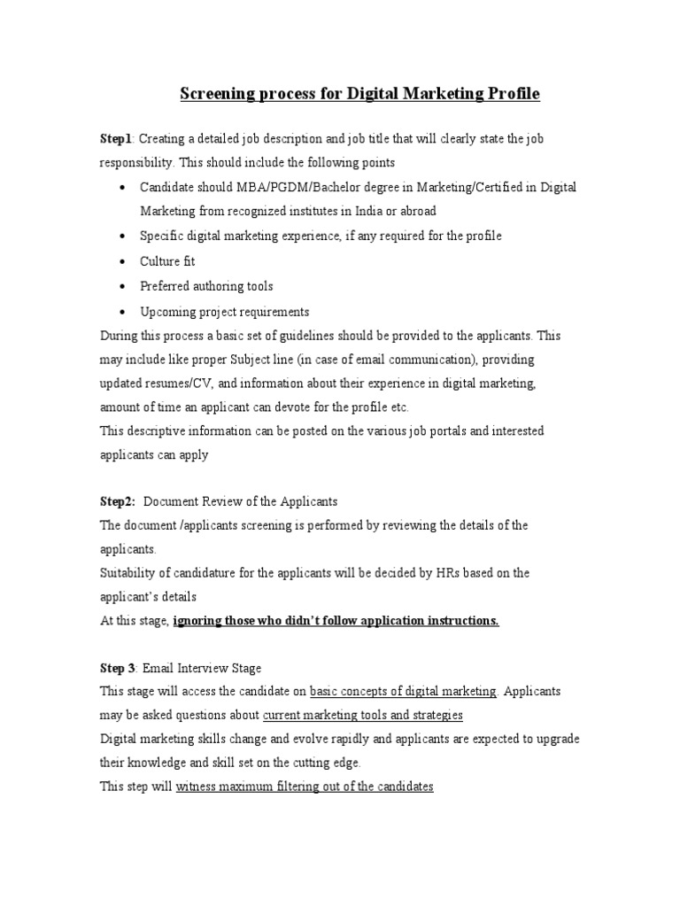 Screening Process - Digital Marketing - 9thapril2020 | PDF | Digital ...