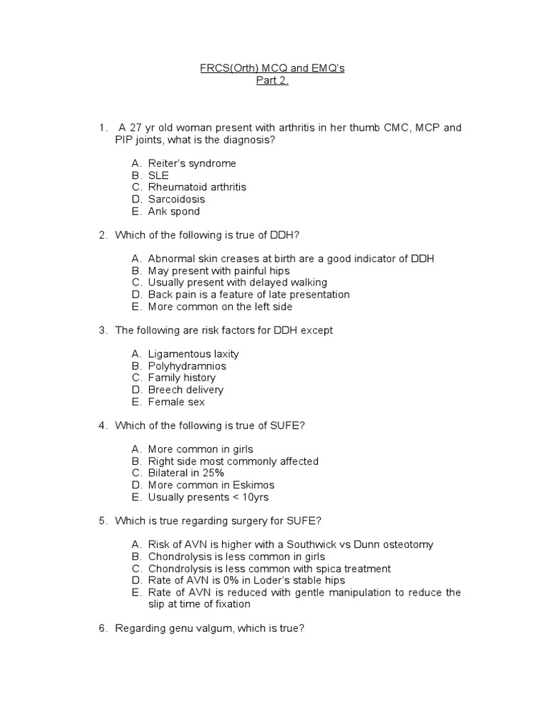 FRCS 2 | PDF | Anatomical Terms Of Motion | Arthritis