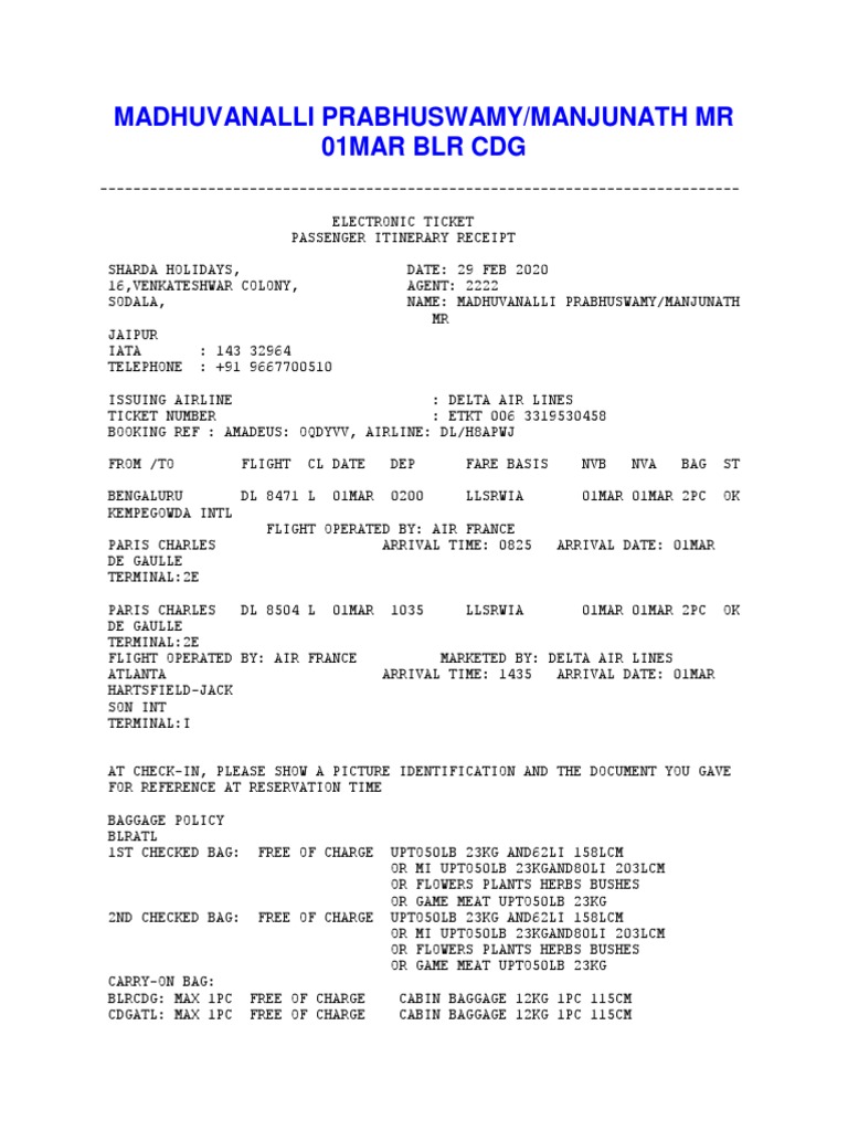 Flight - Manjunath - BLR-ATL - 01st Mar, 2020 PDF | PDF | Airlines | Aviation