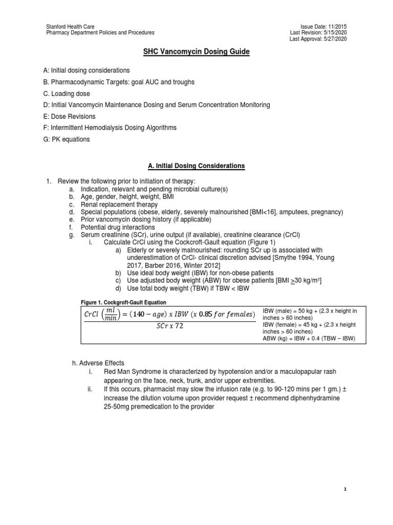 SHC Vancomycin Dosing Guide PDF | PDF | Renal Function | Medical ...