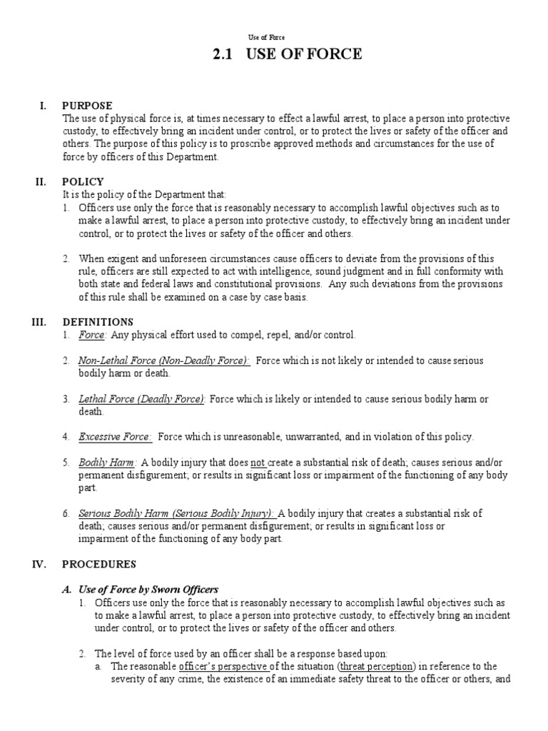 2.1 Use of Force 0 | PDF | Deadly Force | Use Of Force