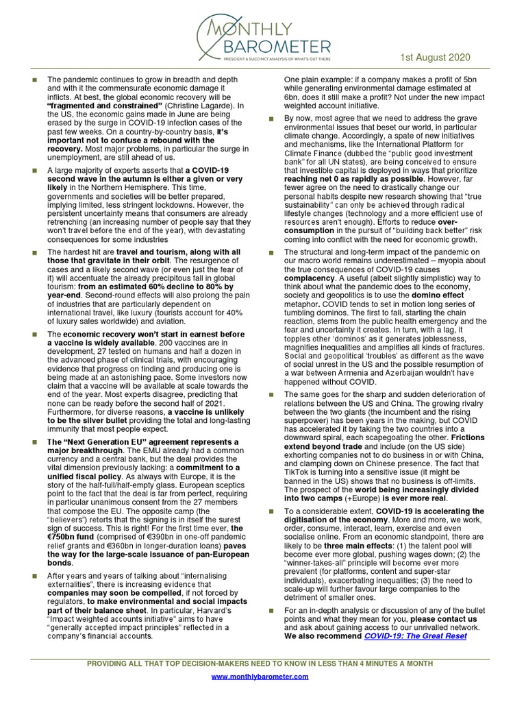 Monthly Barometer August 2020 | PDF | Economies | Business