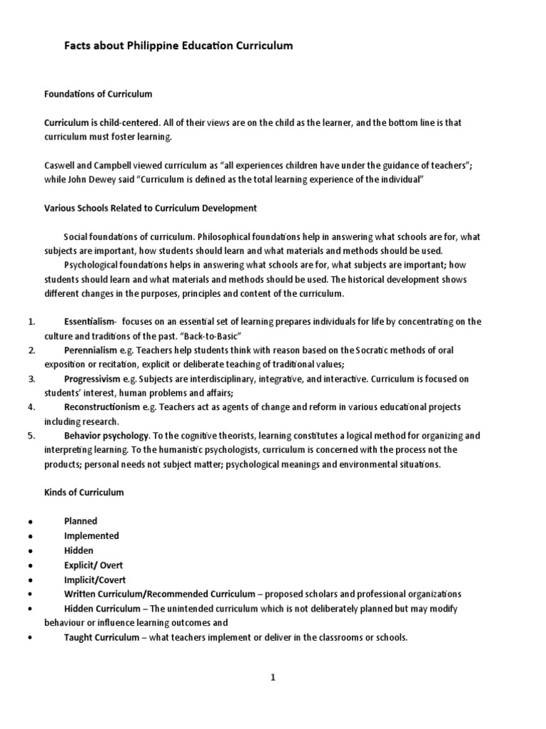 Facts About Philippine Education Curriculum | PDF | Curriculum ...