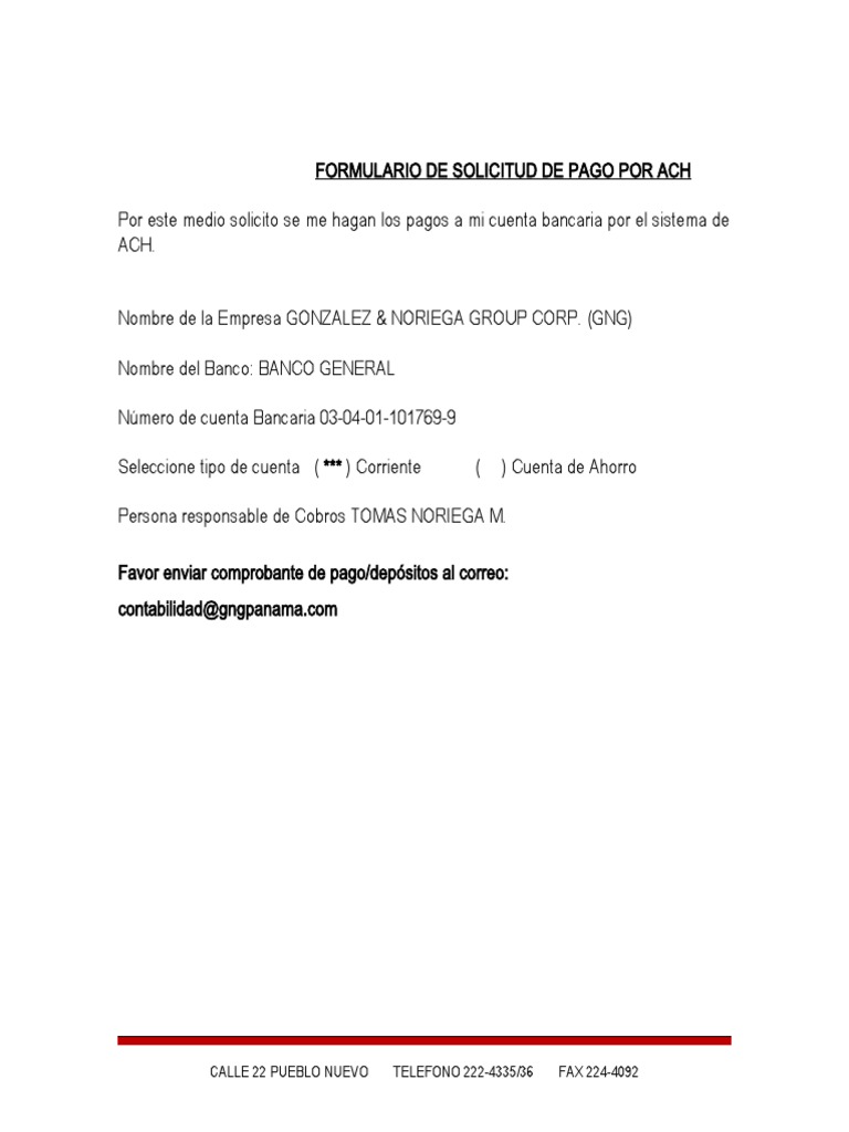 Formulario de Pagos Por ACH | PDF