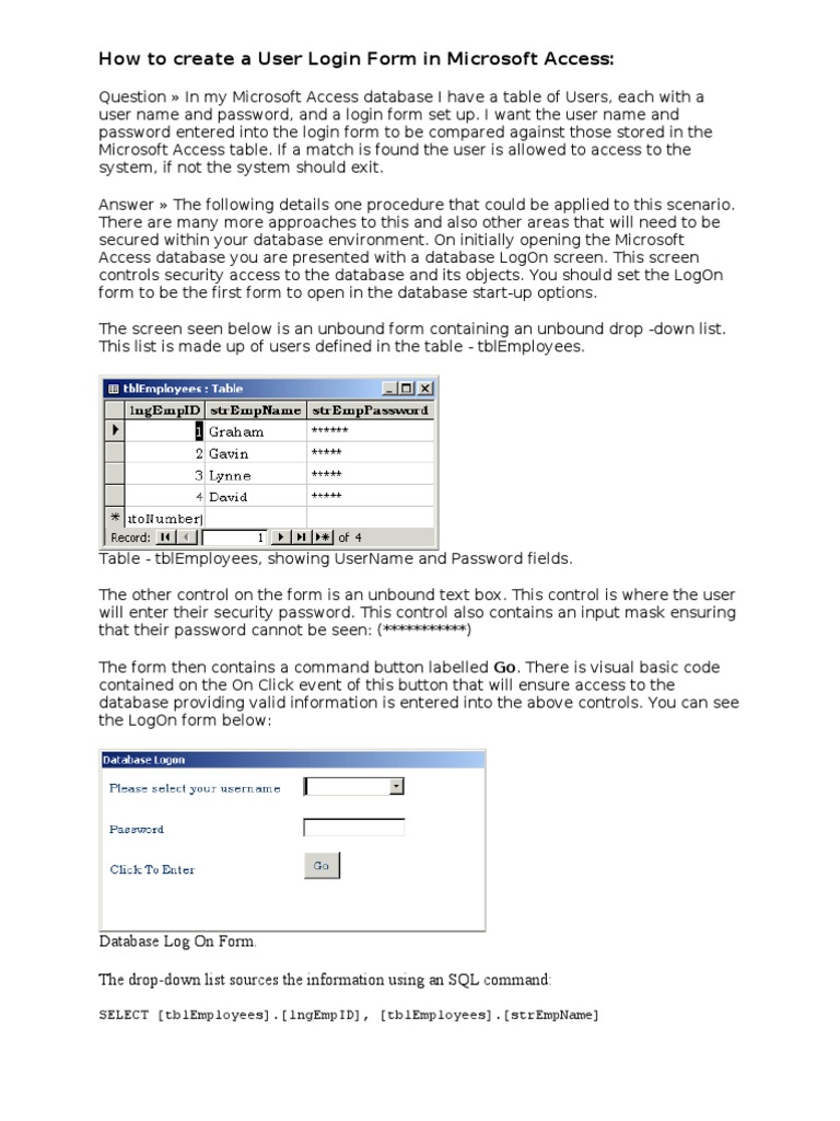 Create User Login Form in MS Access | PDF | Microsoft Access | Login