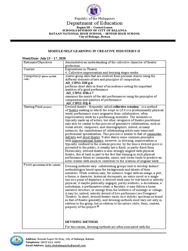 Creative Industries II: Theater Module | PDF | Performing Arts | Theatre