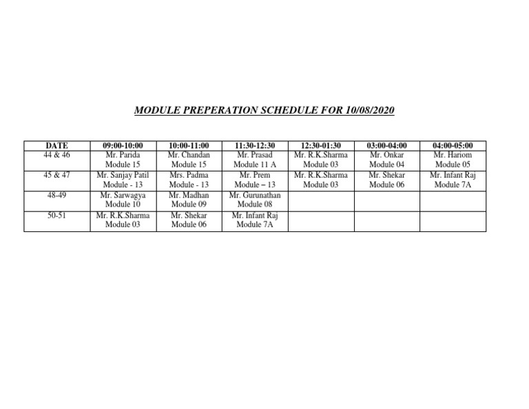 Module Schedule 10 Aug 2020 PDF | PDF