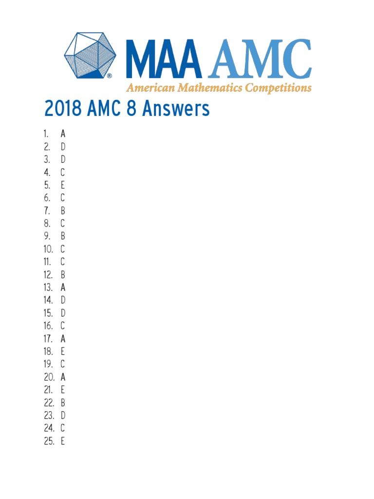 2018 AMC8 Answers | PDF