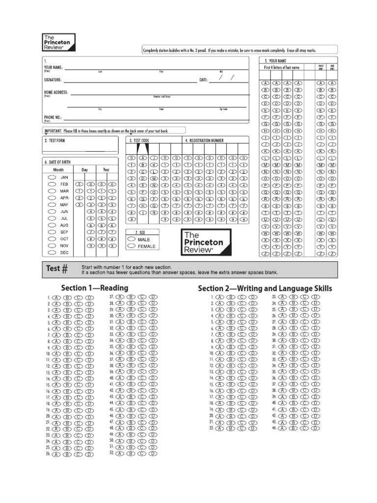SAT OMR Sheet Real | PDF | Educational Assessment And Evaluation ...