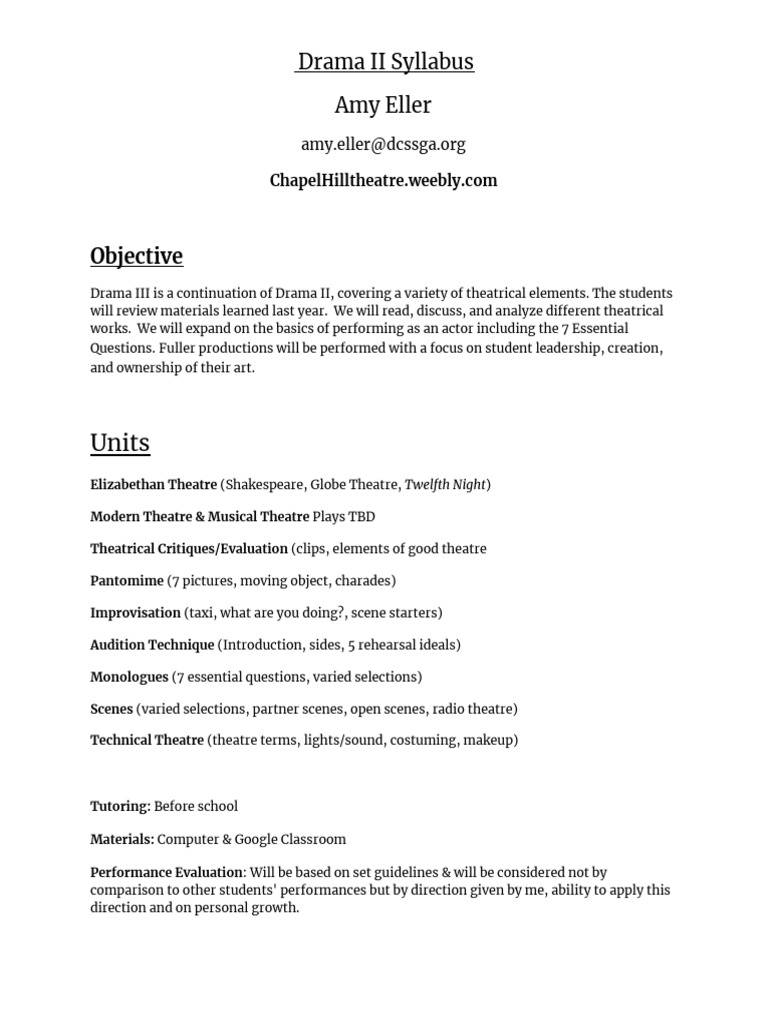 Drama II Syllabus | PDF | Theatre | Teaching