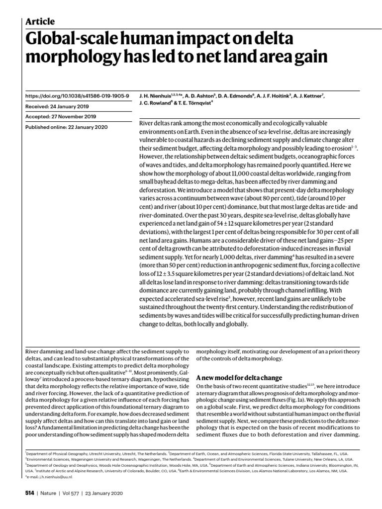 Global-Scale Human Impact On Delta Morphology Has Led To Net Land Area ...