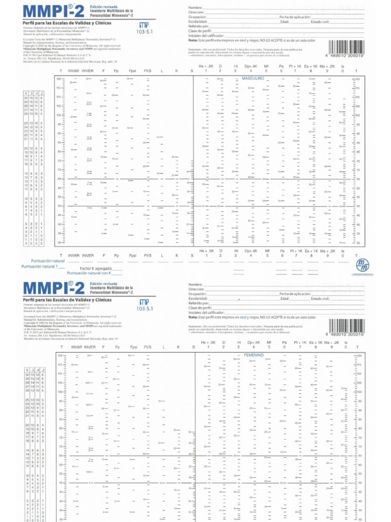 MMPI-2. Perfil para Las Escalas de Validez y Clínicas PDF | PDF