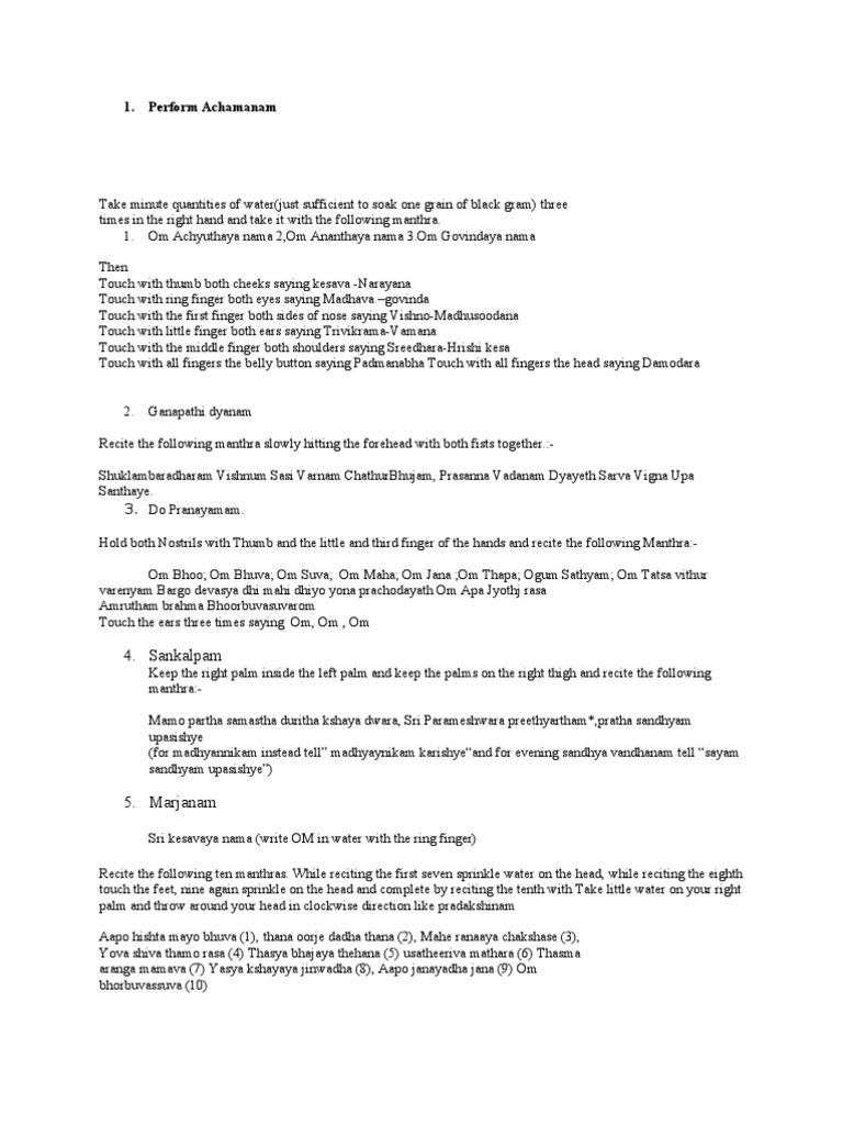 Perform Achamanam | PDF | Limbs (Anatomy) | Hand