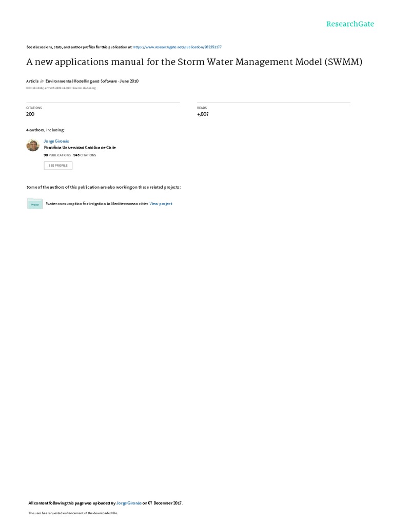 A New Applications Manual For The Storm Water Management Model (SWMM ...