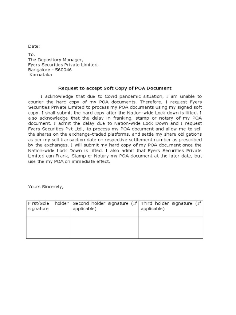Request To Accept Soft Copy of POA Document | PDF