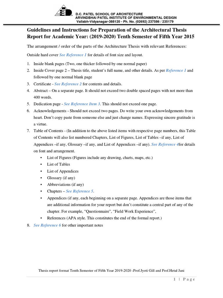 Guidelines and Instructions For Preparation of The Architectural Thesis ...