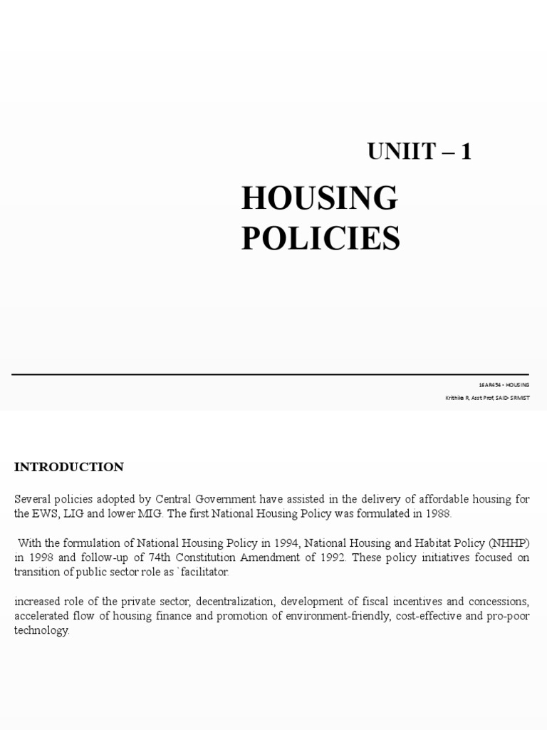 Overview of Indian Housing Policies | PDF | Policy | Government