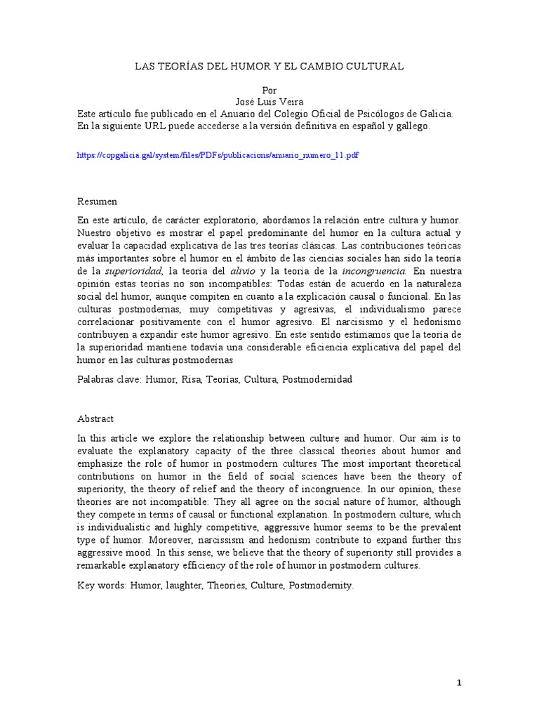 Las Teorias Del Humor y El Cambio Cultur | PDF | Humor | La risa