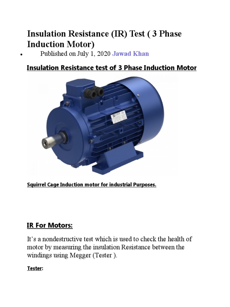 Insulation Resistance (IR) Test (3 Phase Induction Motor) : Published ...