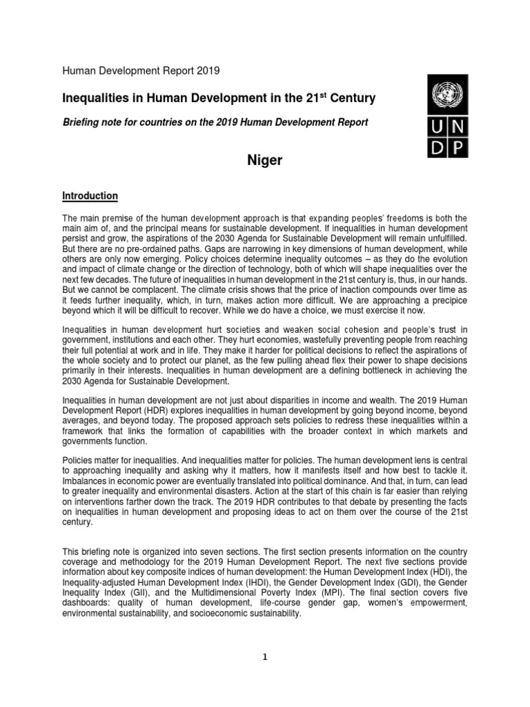 Inequalities in Human Development in The 21 Century: Niger | PDF ...