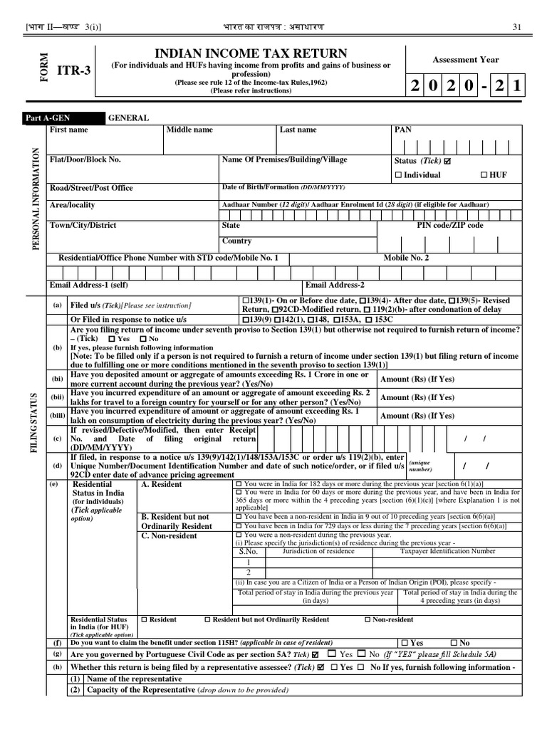 ITR-3 Notified Form PDF | PDF | Cost Of Goods Sold | Taxes