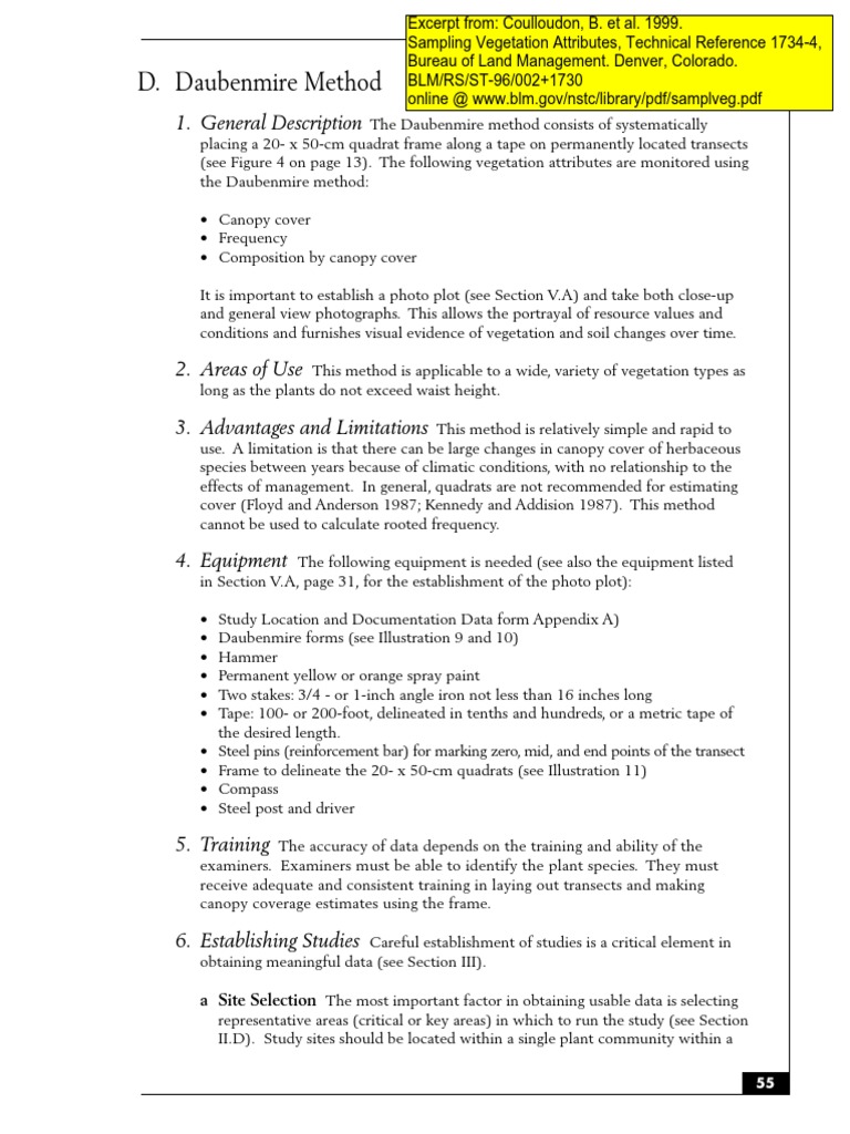 D. Daubenmire Method: 1. General Description | PDF | Student's T Test ...